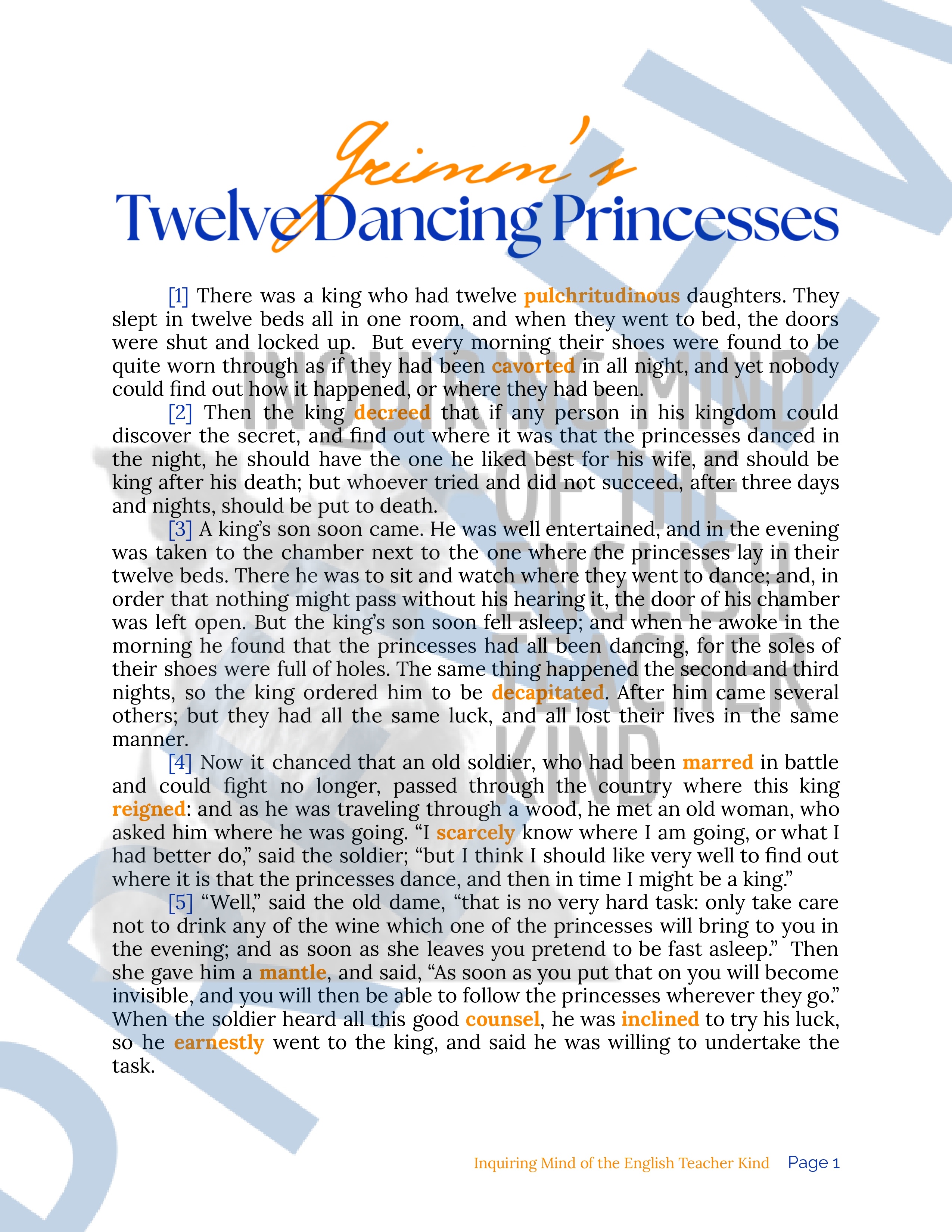 "The Twelve Dancing Princesses" by the Brothers Grimm Quiz and Answer ...