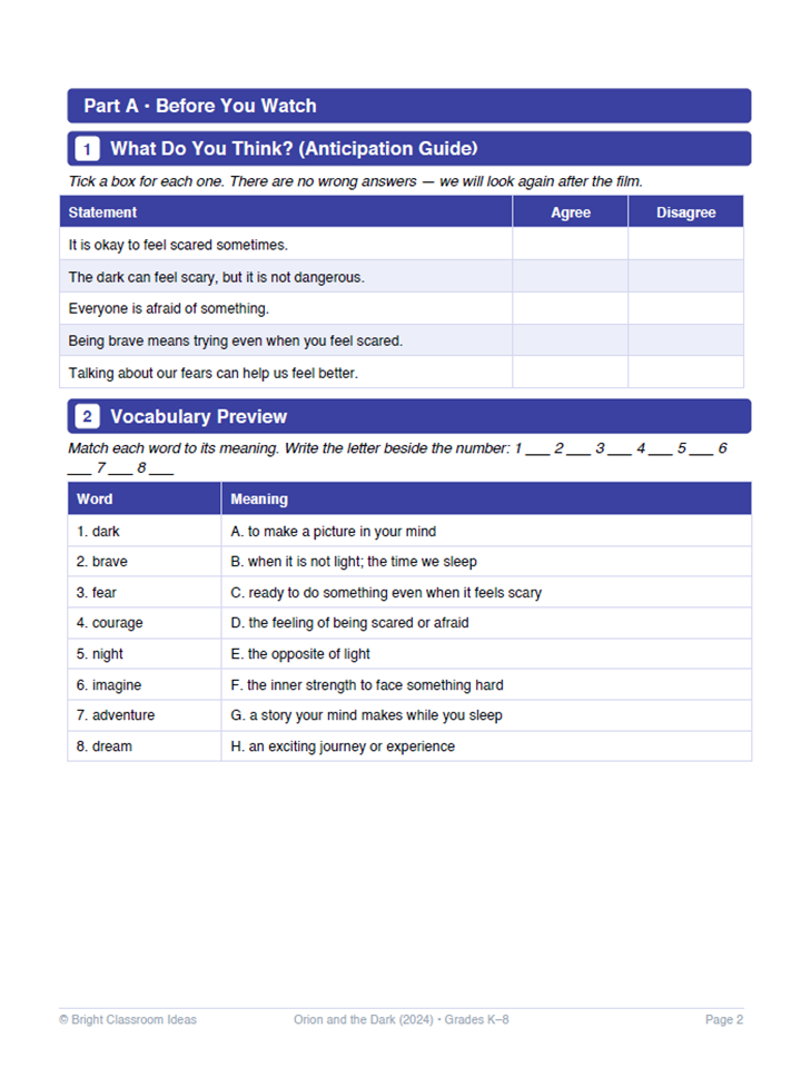 'Orion and the Dark' Lesson Plan & Worksheets | KG - Grade 8 | Teaching ...