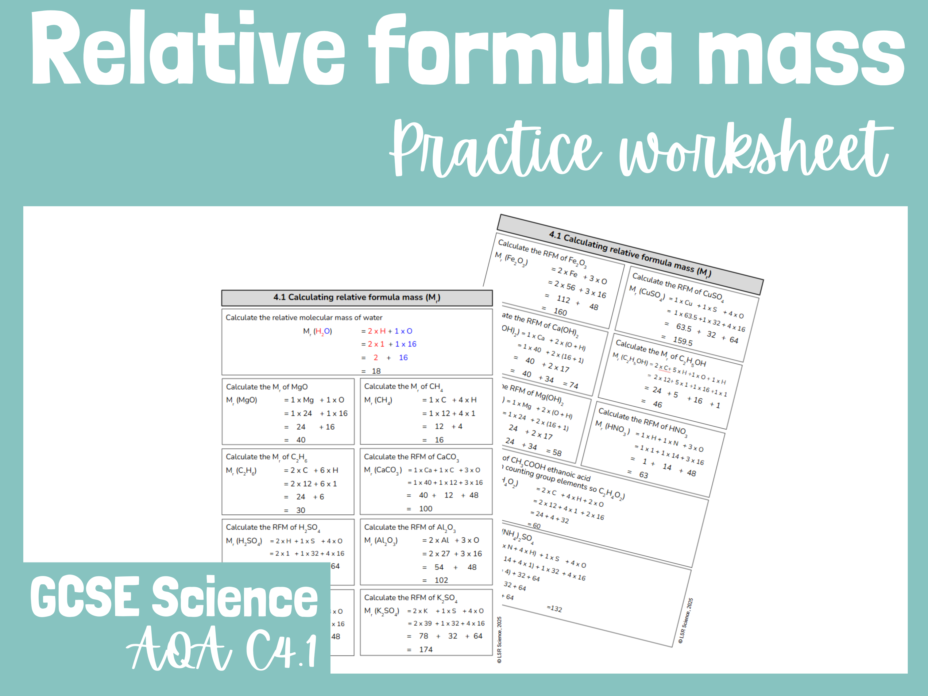 GCSE AQA Combined Science Chemistry C4.1 Relative formula mass practice ...