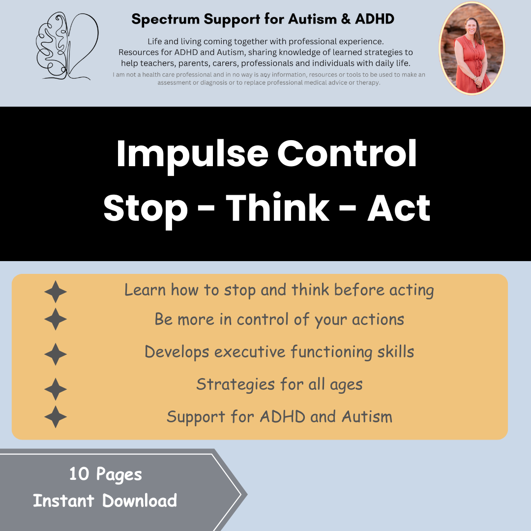 Stop Think Act Therapy Worksheets for Kids with ADHD Autism Spectrum ...
