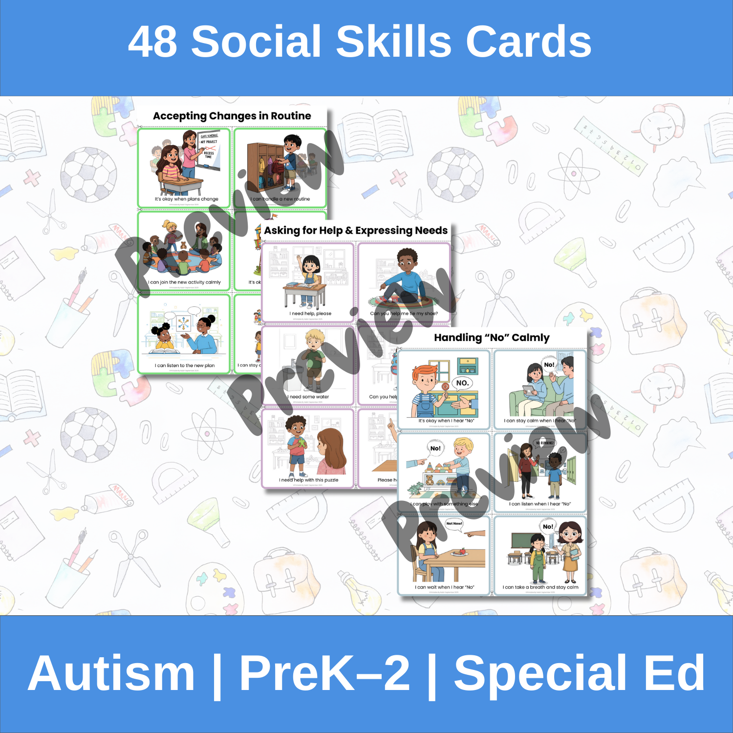 Social Skills Cards for Kids with Autism | 48 Visual Supports ...
