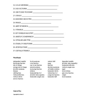 Functions Word Scramble for a Pre. Calculus Course | Teaching Resources