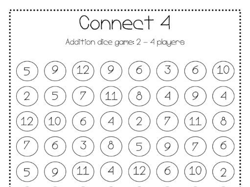 Connect 4 Addition Dice Game Teaching Resources