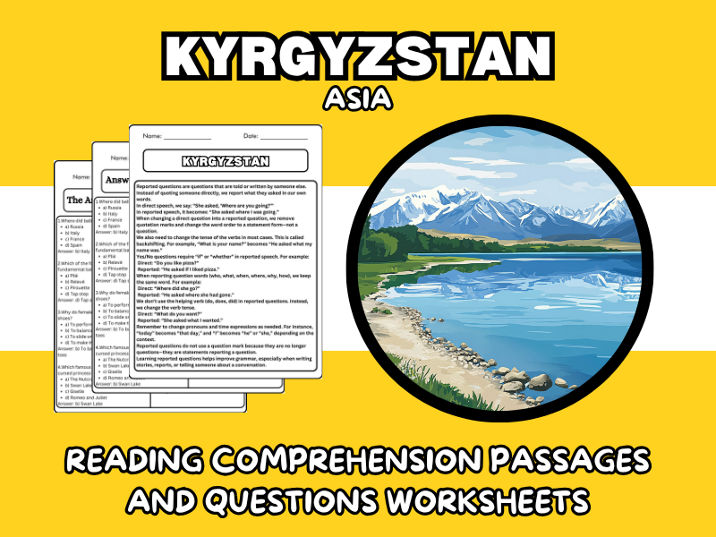 Kyrgyzstan - Asia Reading Comprehension Passages & Questions Worksheets ...