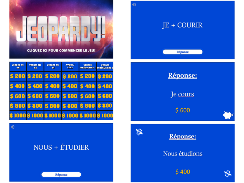 French Jeopardy PPT Game - Present tense verbs - Présent de l'indicatif ...
