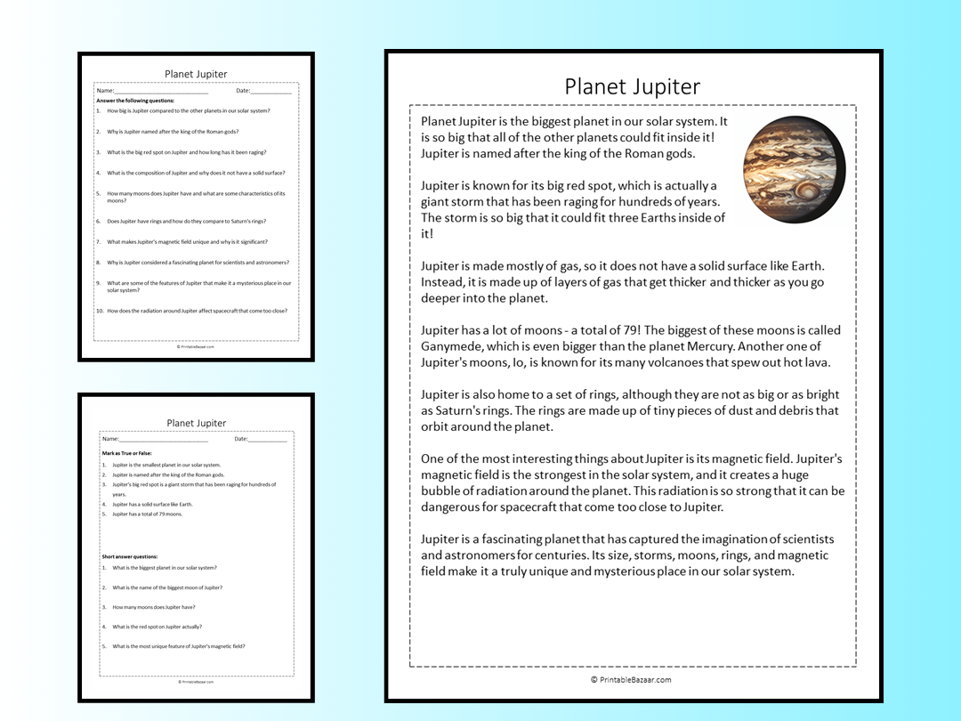 Jupiter Reading Comprehension Worksheet Tlsbookscom First Letter On