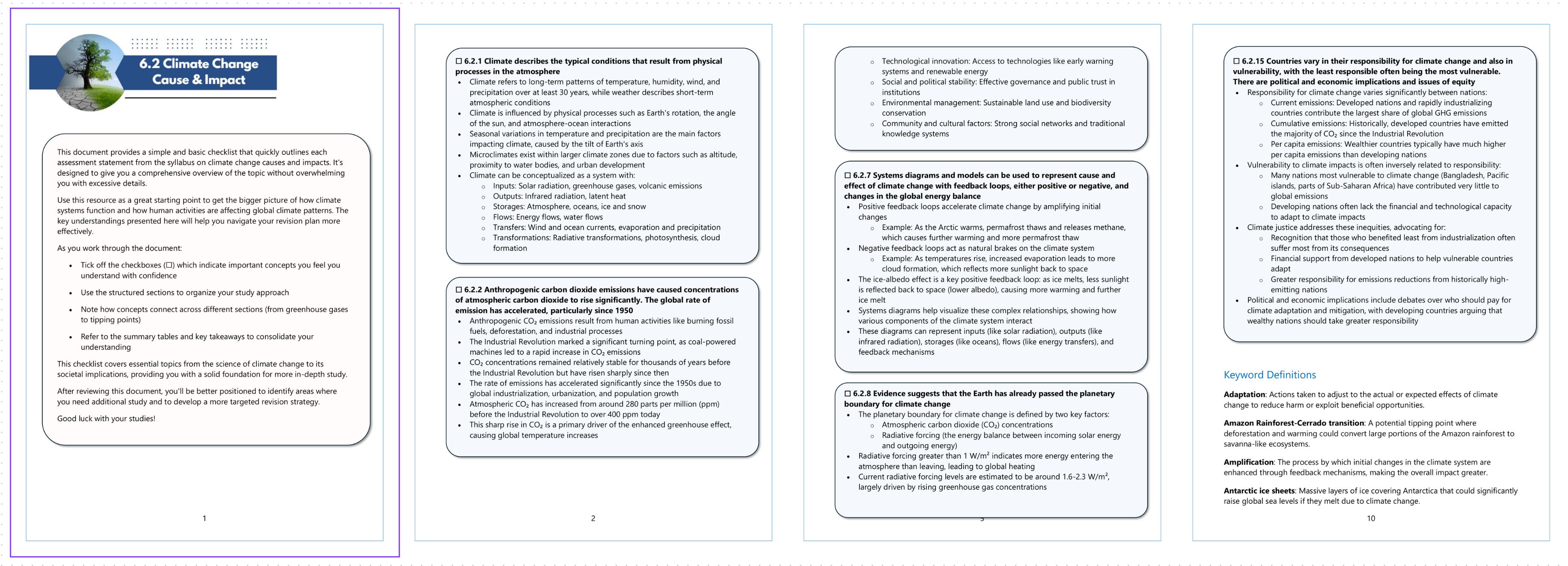 IB DP ESS 6.2: Climate Change Condensed Revision Outline 2026 ...