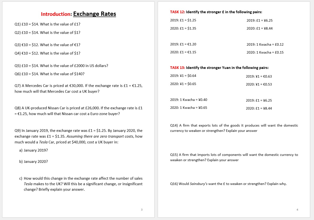 Exchange Rates Booklet (AQA Economics A-Level), Fixed vs Free Floating ...