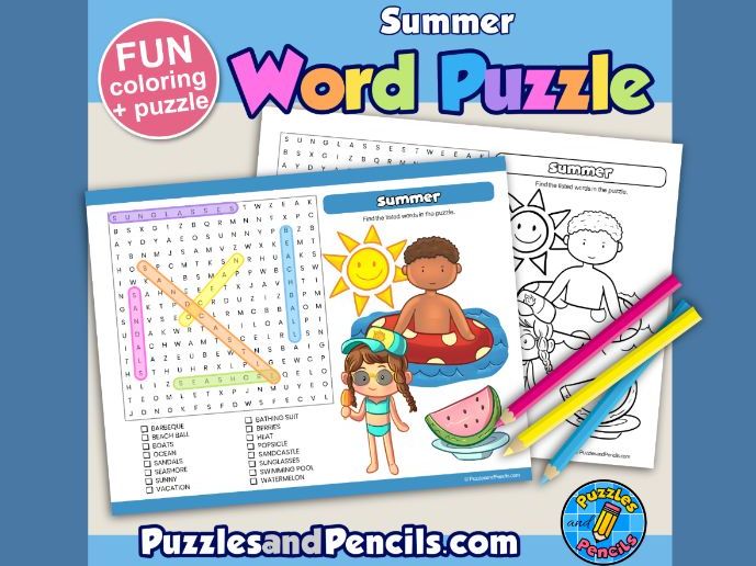 Summer Word Search Puzzle and Colouring | Summer Wordsearch | Teaching ...