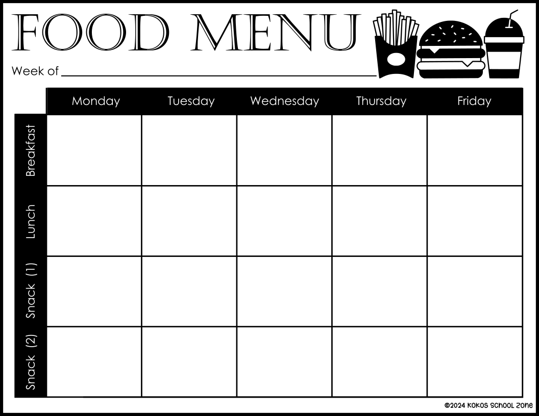 Blank Food Menu Templates Bundle - Daycare and Childcare - | Teaching ...
