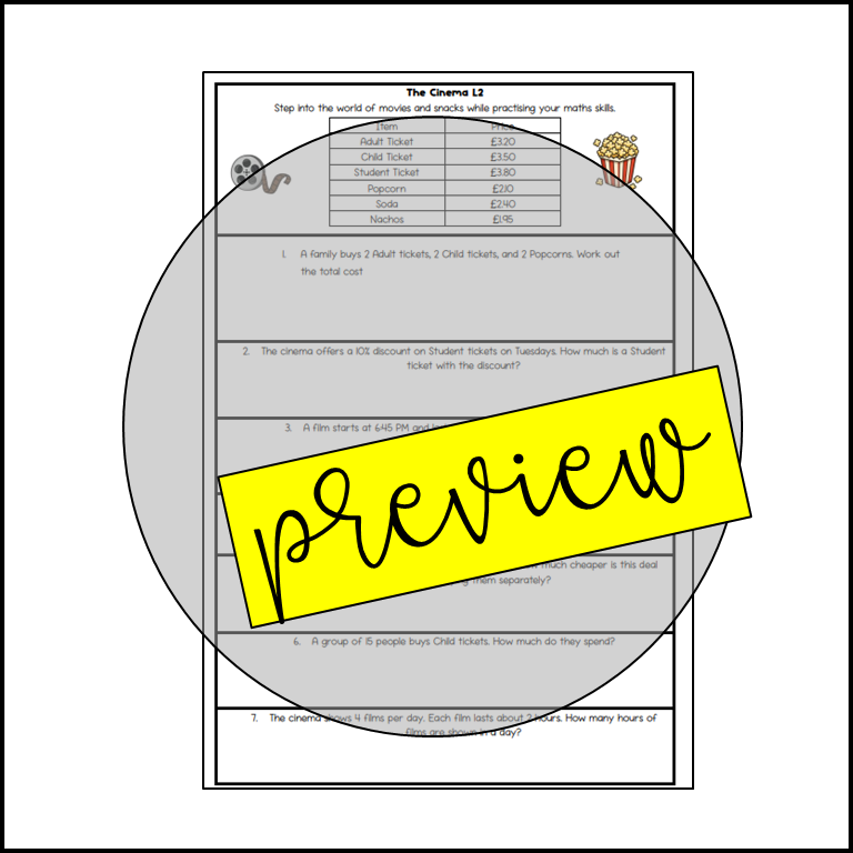 Cinema Maths Worksheets | Functional Skills Level 1 & Level 2 ...