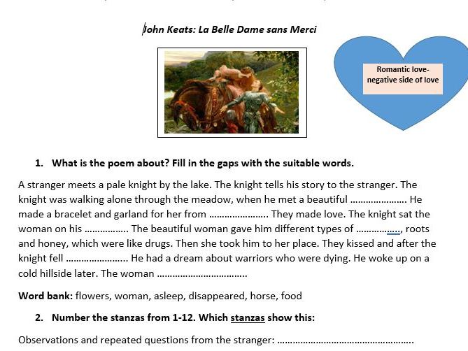 La Belle Dame sans Merci by John Keats for EAL | Teaching Resources