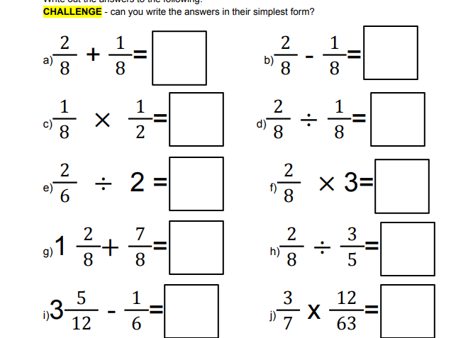 Four Operations Fractions Worksheet with Answers Teaching Resources