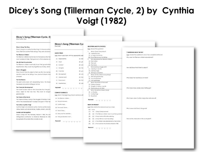 Dicey's Song (Tillerman Cycle, 2) by Cynthia Voigt (1982) | Teaching ...