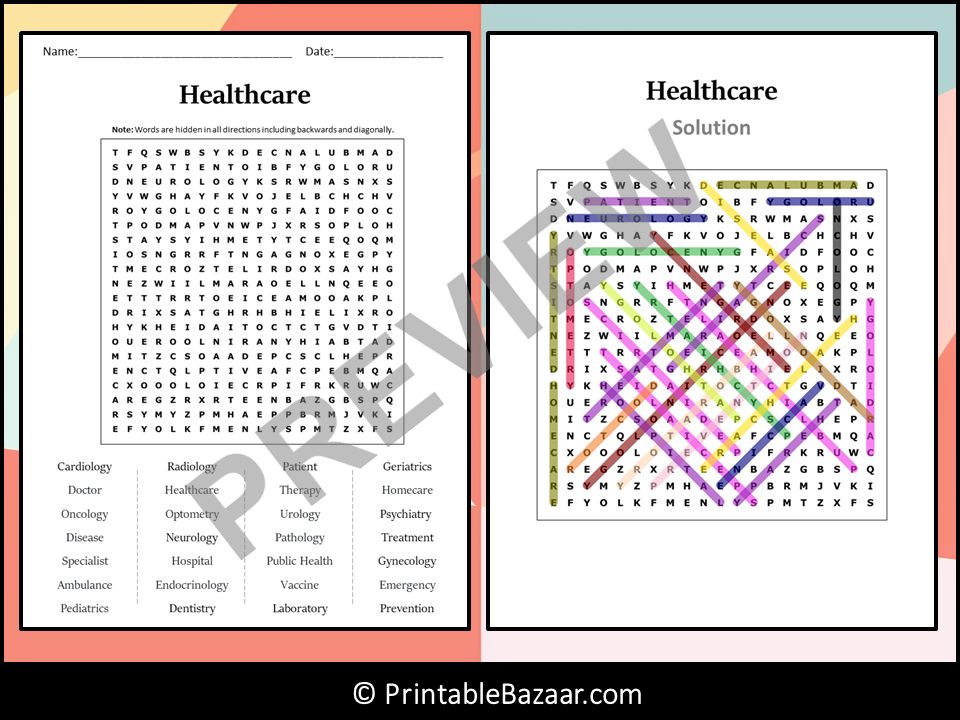 Healthcare Word Search Puzzle Worksheet Activity | Teaching Resources