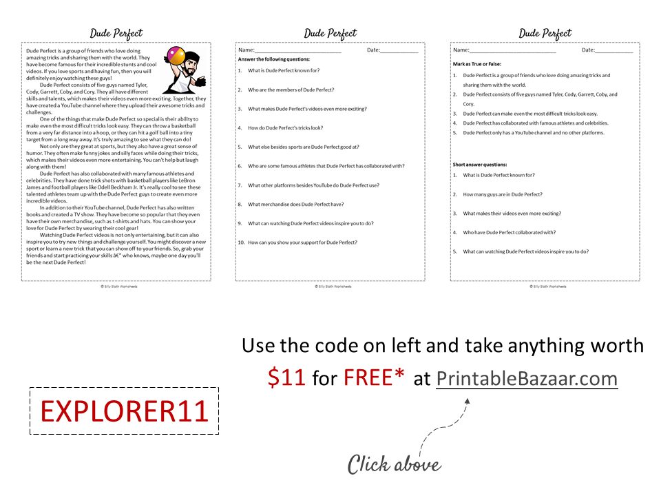 Dude Perfect Biography Reading Comprehension Passage Printable ...