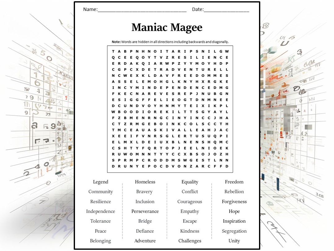 Maniac Magee Vocabulary Worksheets Maniac Magee Figurative Language