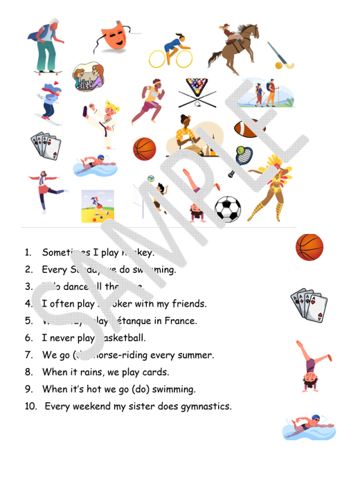 sports and activities using 'jouer a' and 'faire de'. Loosely based on ...