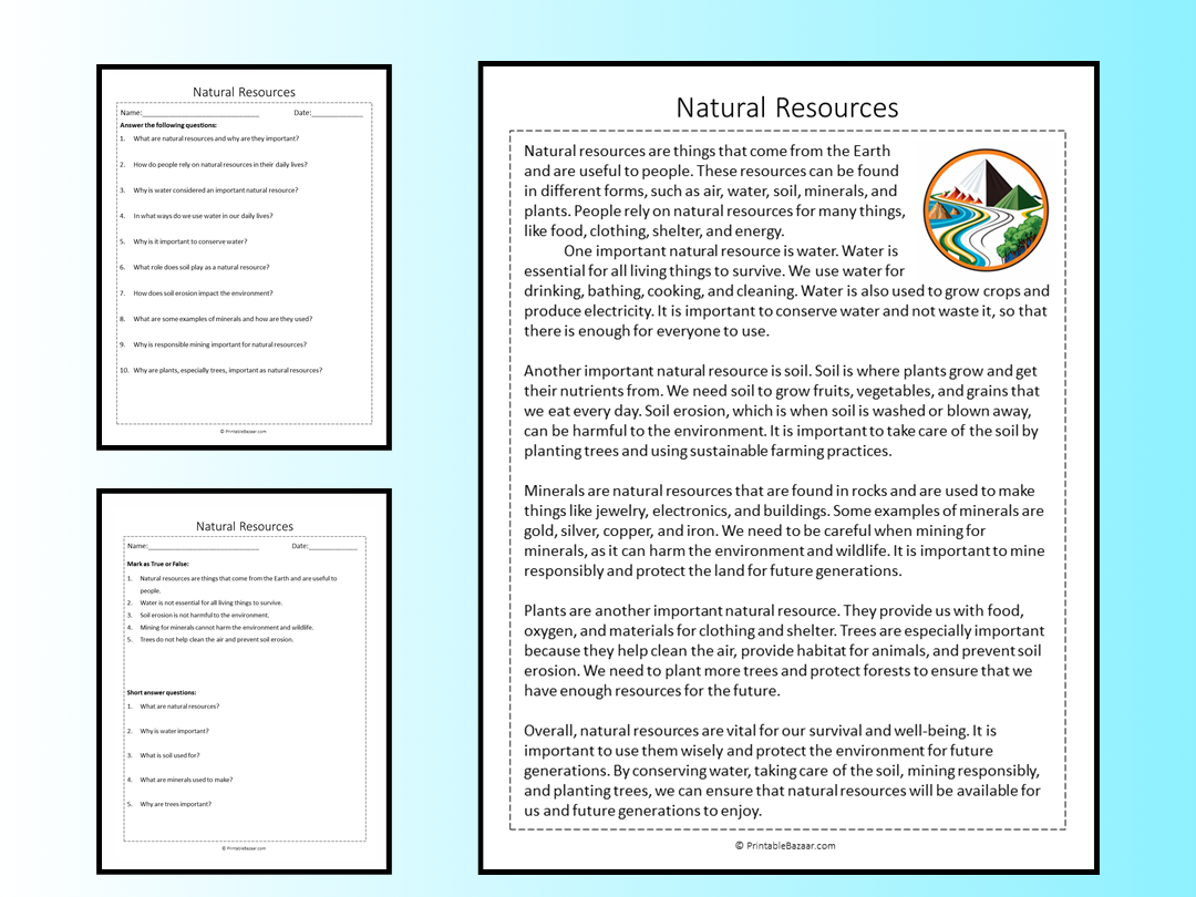 Natural Resources Reading Comprehension Passage Printable Worksheet ...
