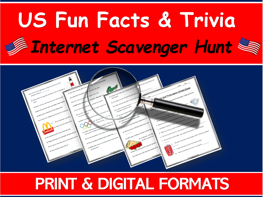UNITED STATES FUN FACTS TRIVIA INTERNET SCAVENGER HUNT Teaching