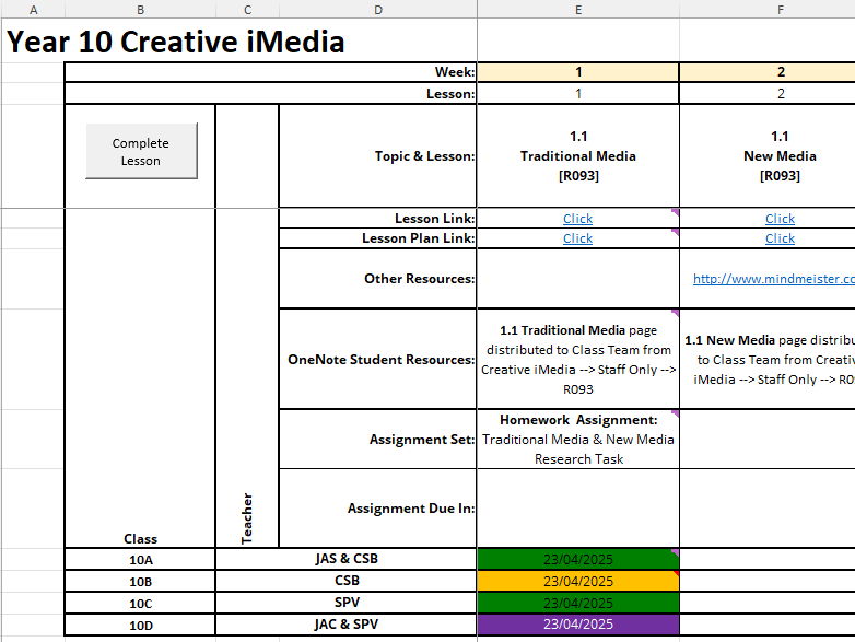 Lesson Delivery Template – Excel SoW Planner | Teaching Resources