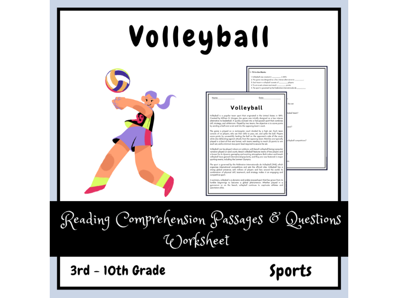 Volleyball Reading Comprehension Passages & Questions Worksheets ...