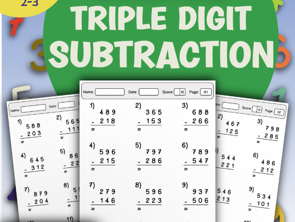 Triple-Digit Subtraction Worksheets without Regrouping - 3-Digit ...