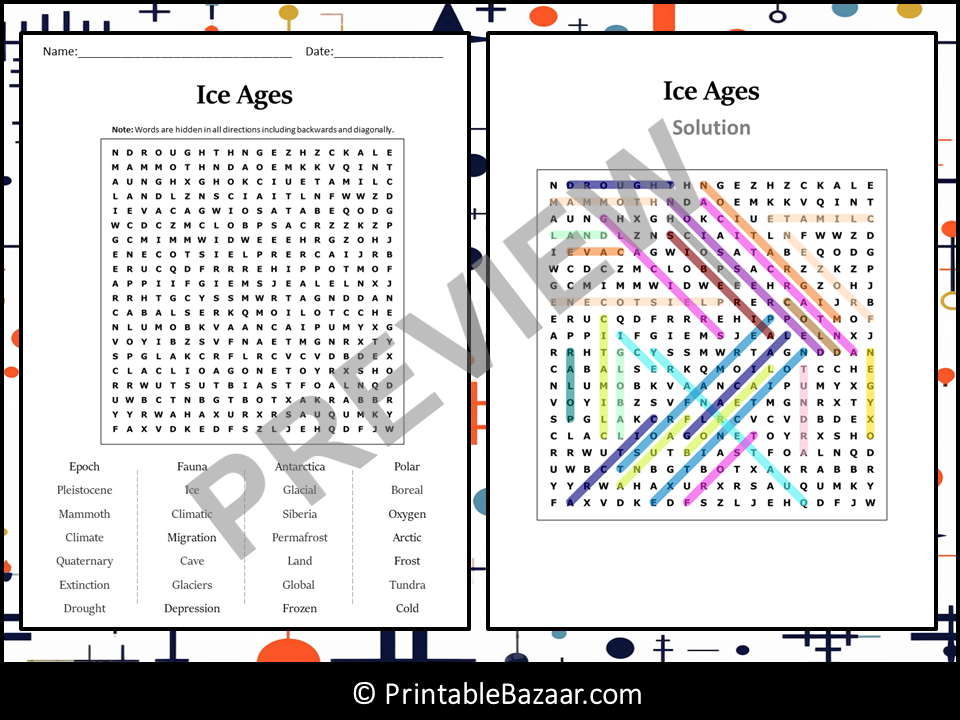 Ice Ages Word Search Puzzle Worksheet Activity | Teaching Resources