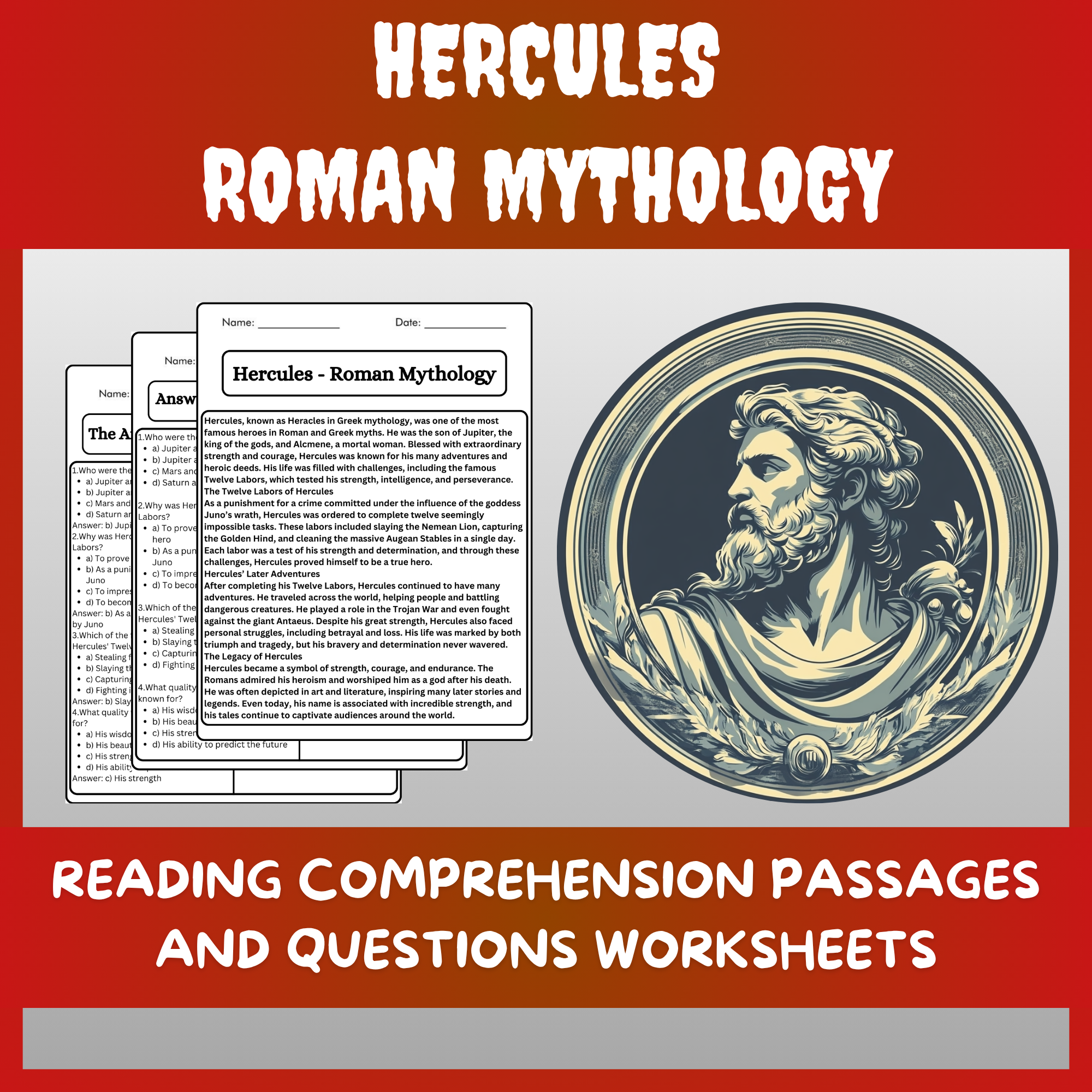 Hercules - Roman Mythology Reading Comprehension Passages & Questions ...