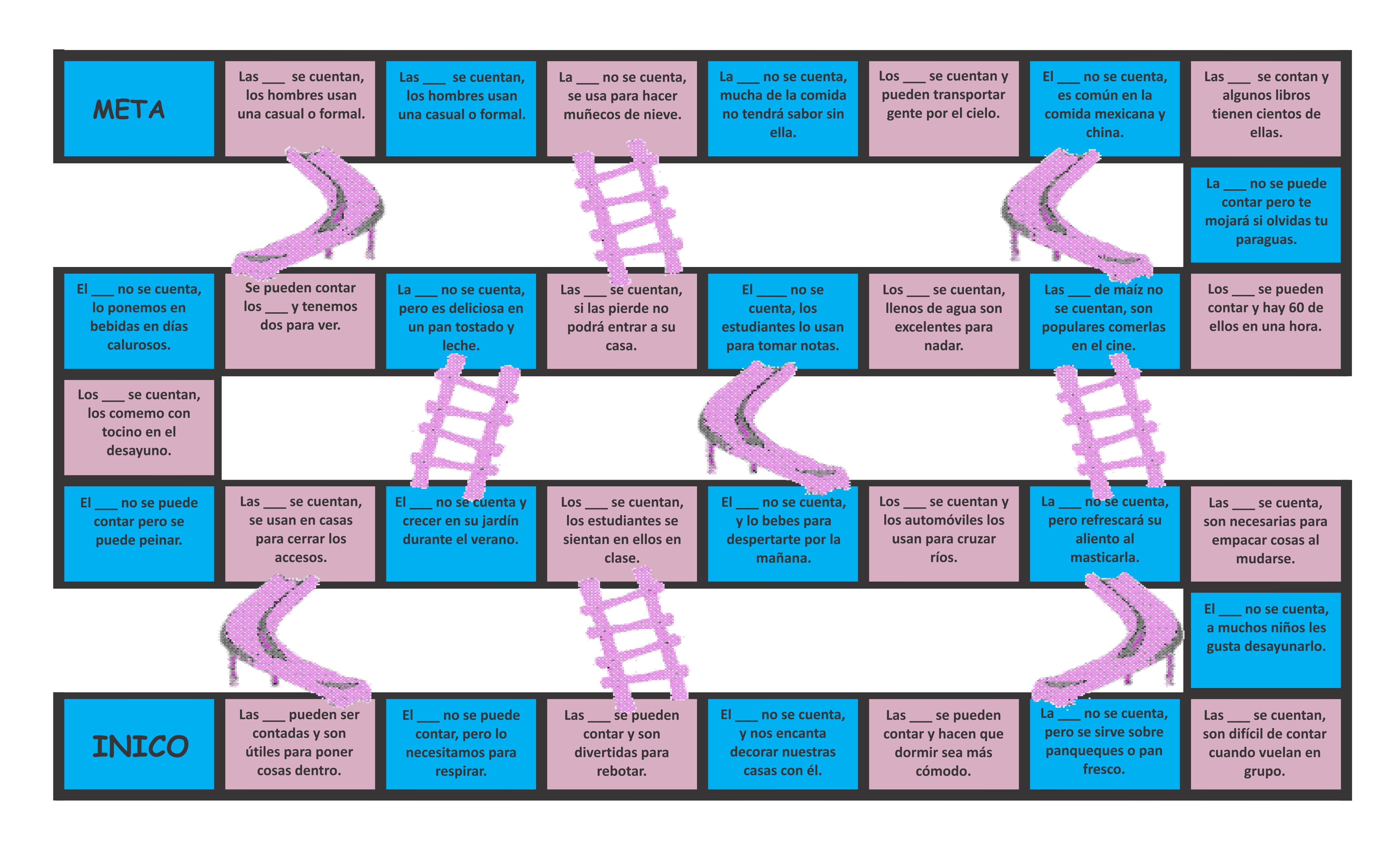 Countable vs Mass Nouns Spanish Chutes and Ladders Board Game ...