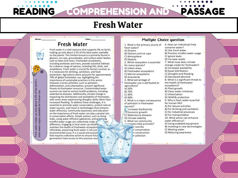 Engaging Reading Passage with Questions on Fresh Water Conservation ...