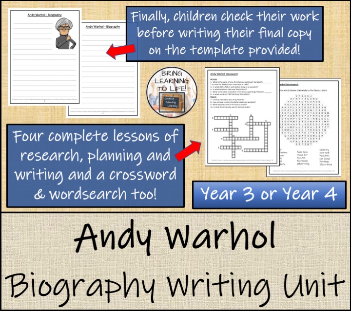 Andy Warhol Biography Writing Unit | Year 3 or Year 4 | Art History ...