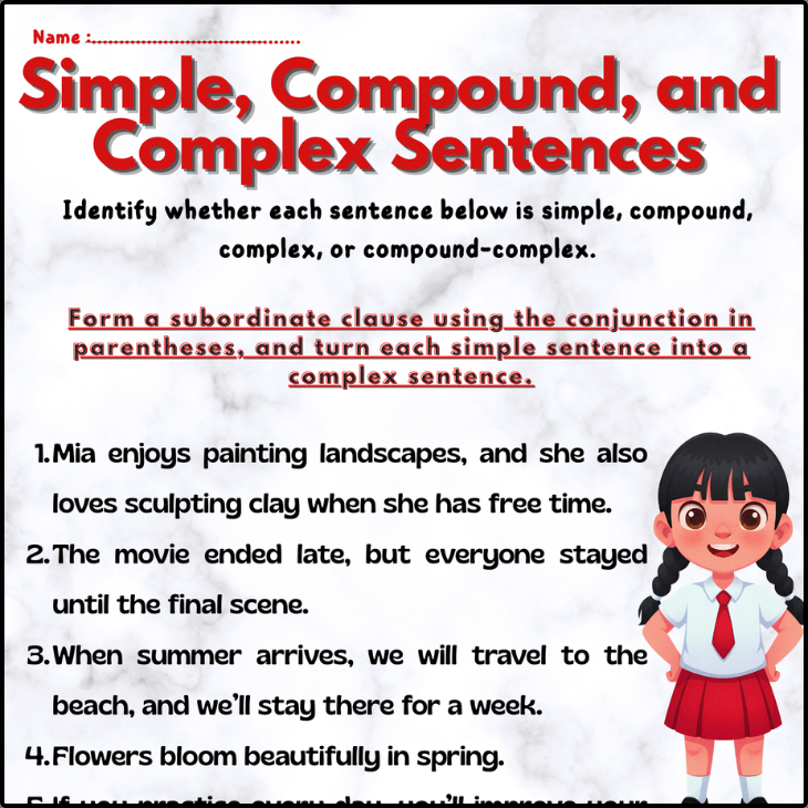 Simple, Compound, and Complex Sentences Worksheets - Sentence Structure ...