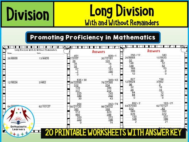 Long Division with and without Remainders Worksheets Math Problems ...