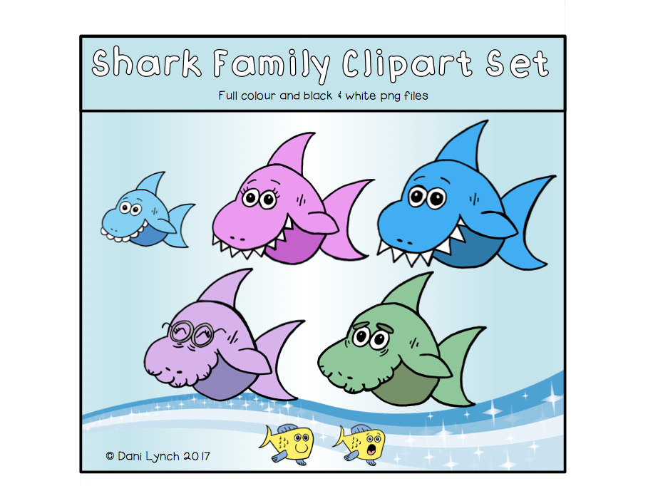 Shark Family Printable Stickers PNG By Olga Belova | TheHungryJPEG
