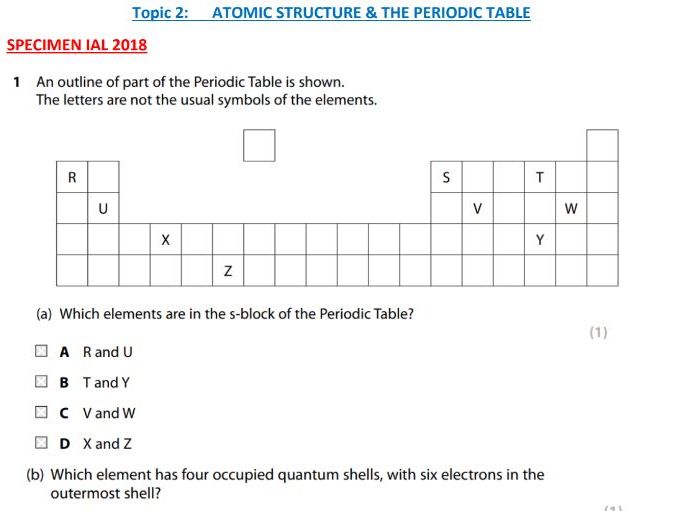 Ias Topic Questions Of Atomic Structure And Periodic Table Teaching Resources
