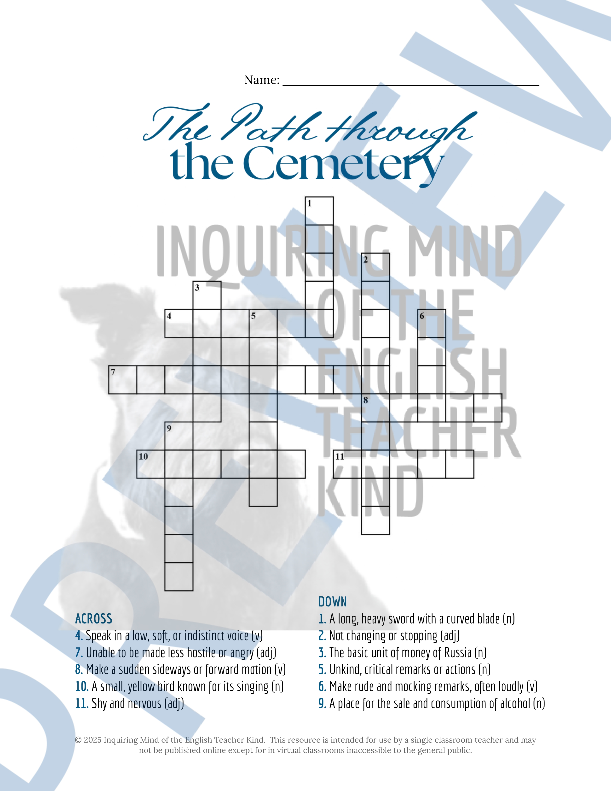 "The Path through the Cemetery" by Leonard Q. Ross Vocabulary ...