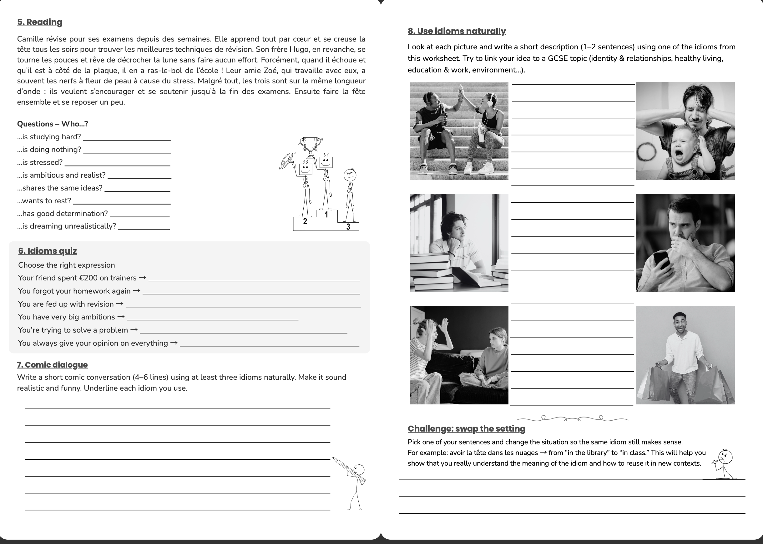 Expressions idiomatiques – Idioms in context – French GCSE (Higher tier ...