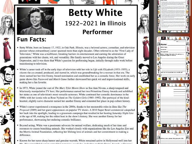 Betty White PACKET & ACTIVITIES, Important Historical Figures Series ...