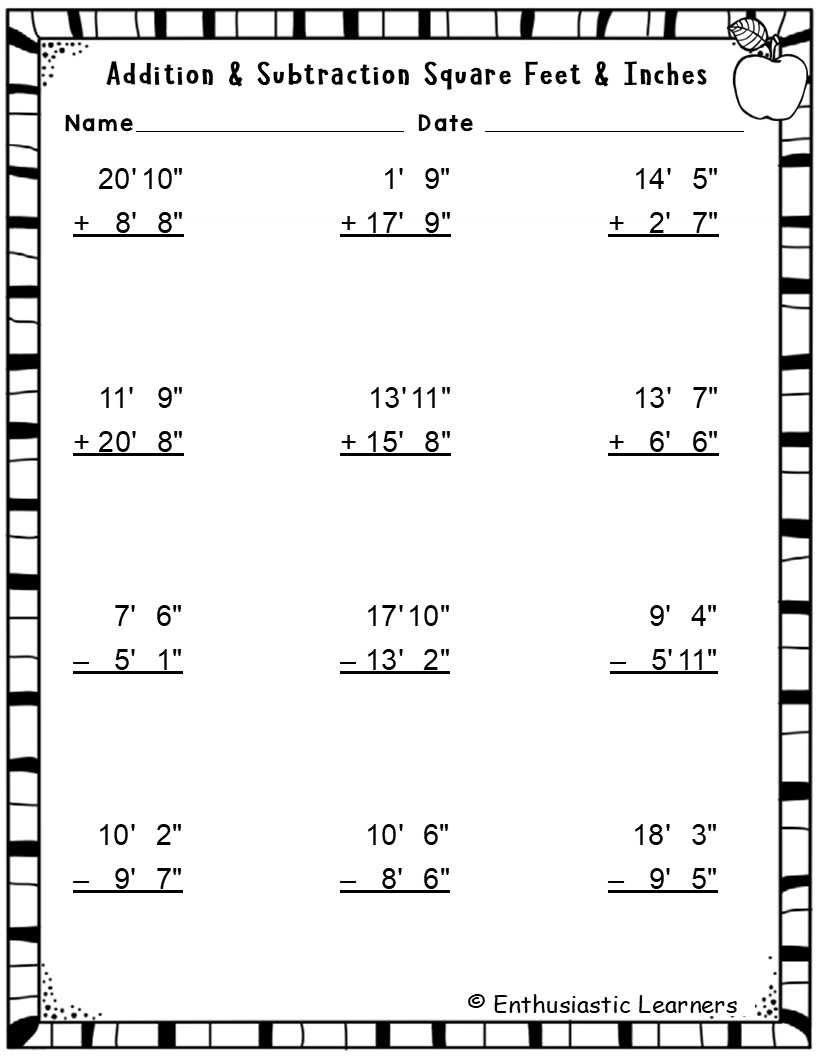 Addition and Subtraction of Irregular Measurement Units – Feet and ...
