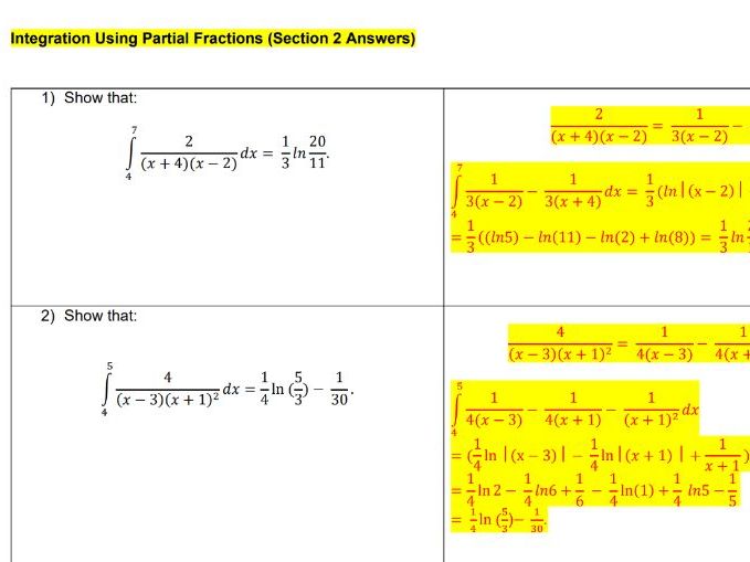 Integration Using Partial Fractions Teaching Resources