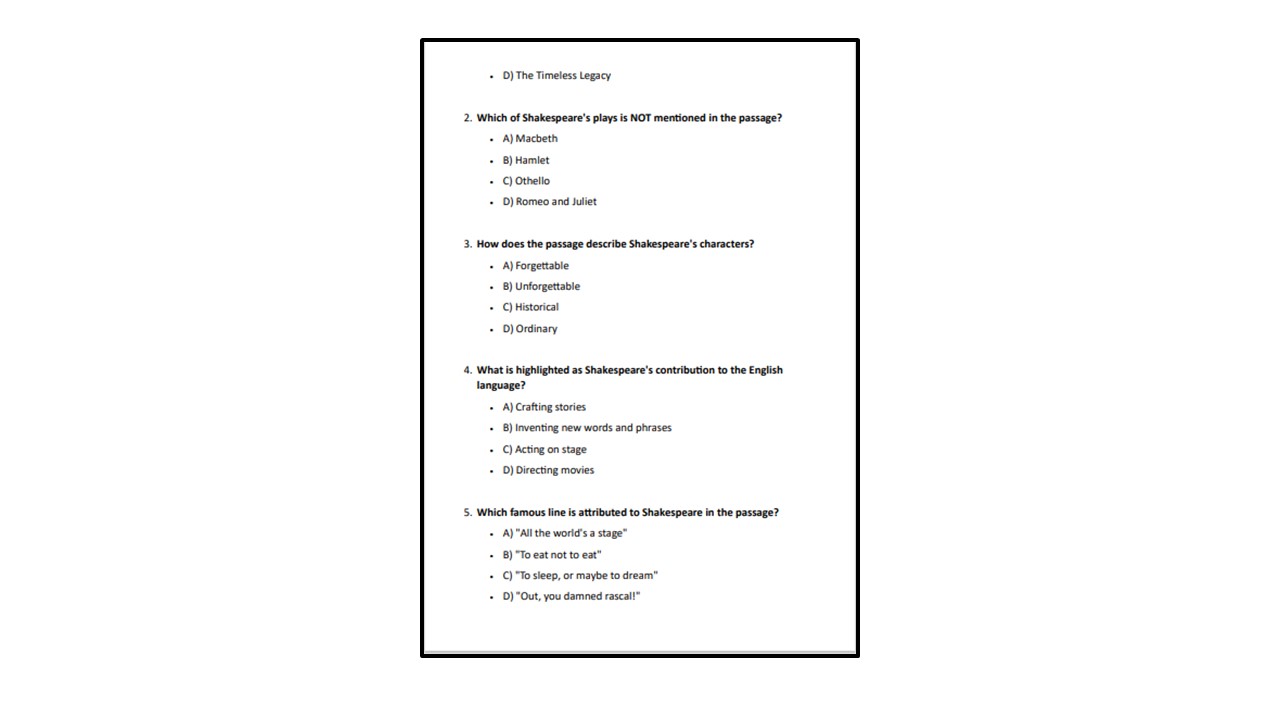 NON FICTION-SHAKESPEARE-COMPREHENSION | Teaching Resources