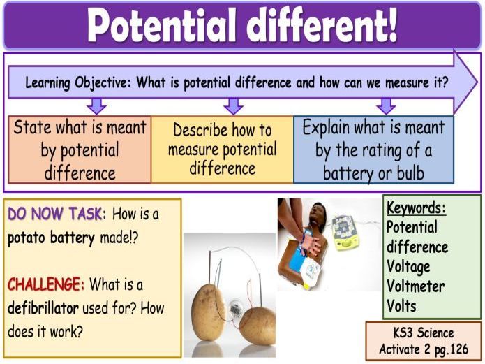 Potential difference KS3 Activate Science | Teaching Resources