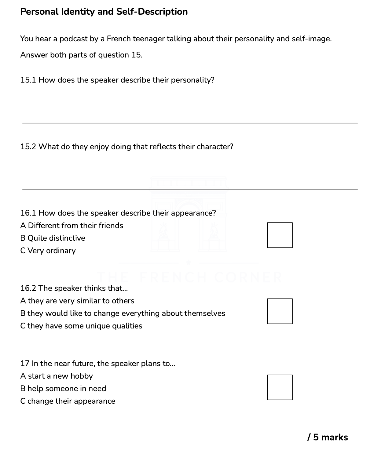2026 AQA GCSE French Higher Listening – 1.1 Identity & Relationships ...