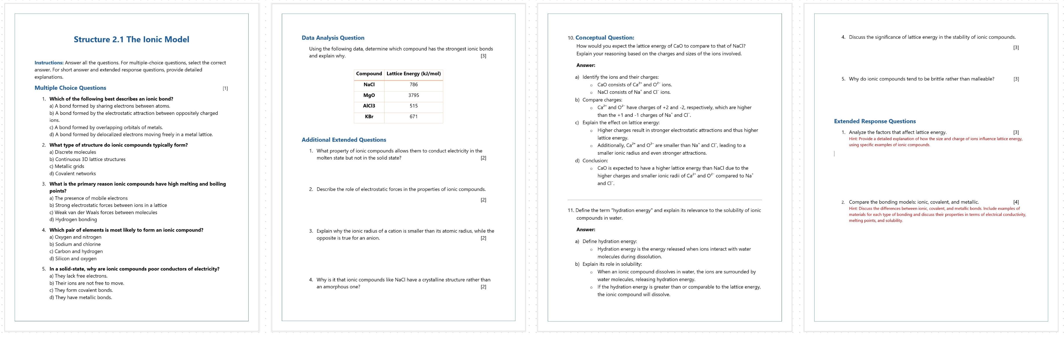 IB DP Chemistry S2.1: The Ionic Model & Bonding Quiz & Revision ...