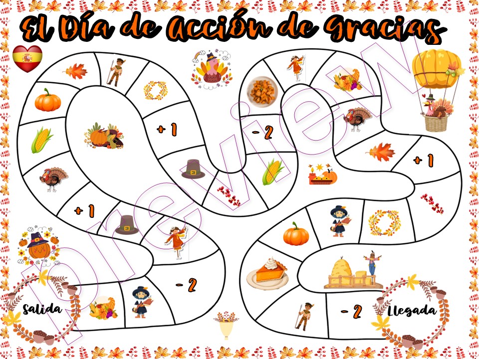 Spanish Board Game | El Día de Acción de Gracias | Thanksgiving ...