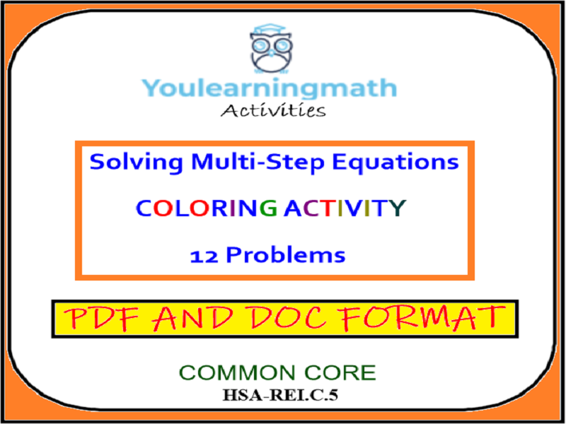 Solving Multi Step Equations Coloring Activity Teaching Resources