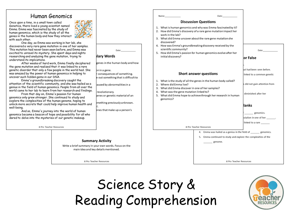 Human Genomics Reading Science Story Comprehension Questions Worksheet ...