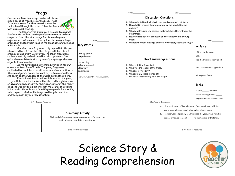 Frogs Reading Science Story Comprehension Questions Worksheet ...