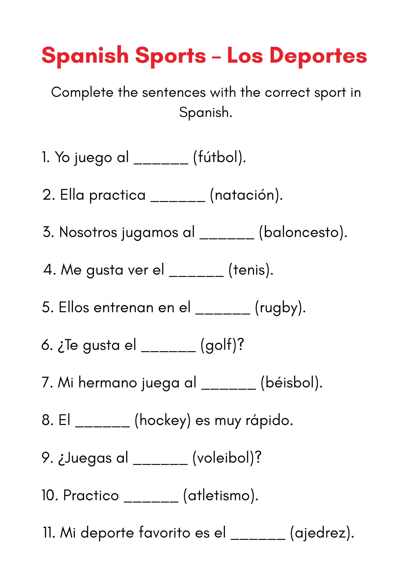 Spanish Sports - Los Deportes | Teaching Resources